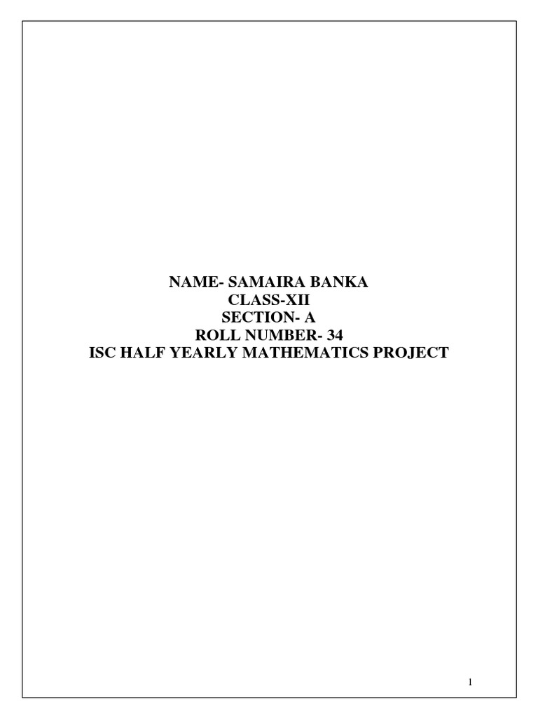 Isc Maths Half Yearly Project PDF | PDF