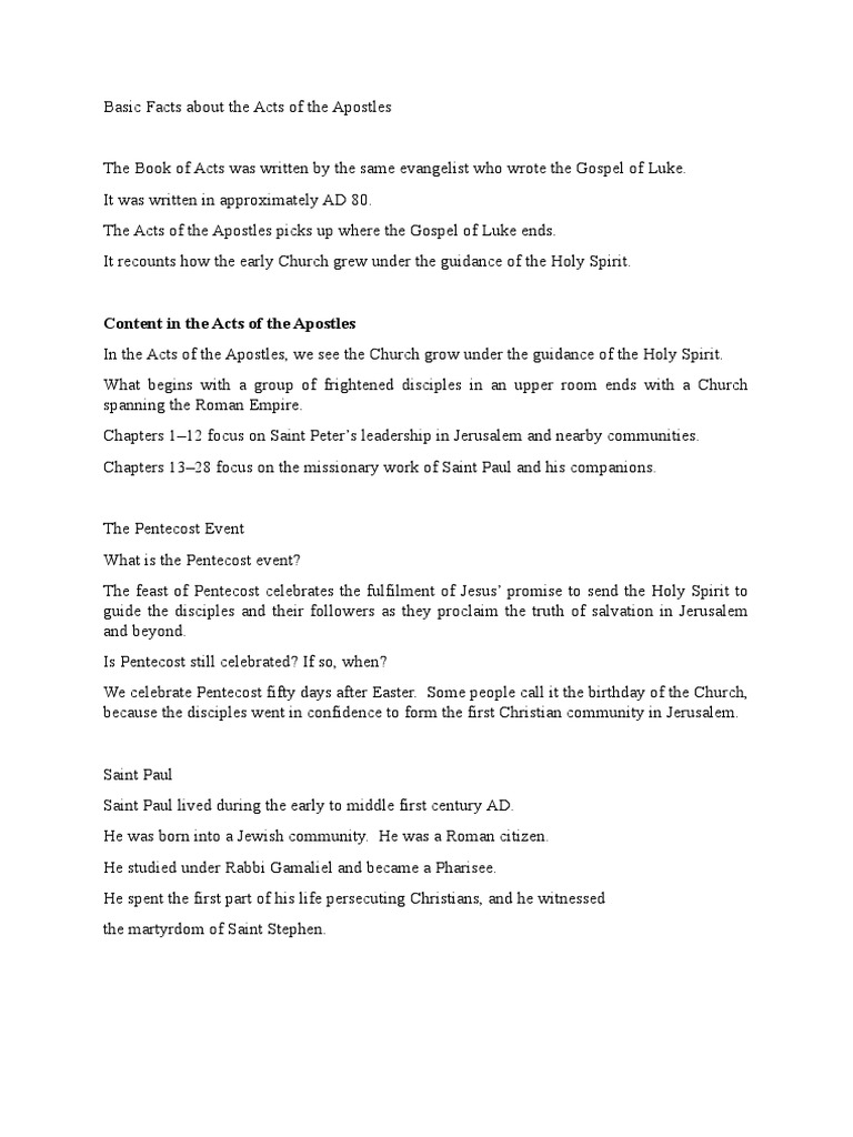 Basic Facts About The Acts Of The Apostles Pdf Acts Of The Apostles
