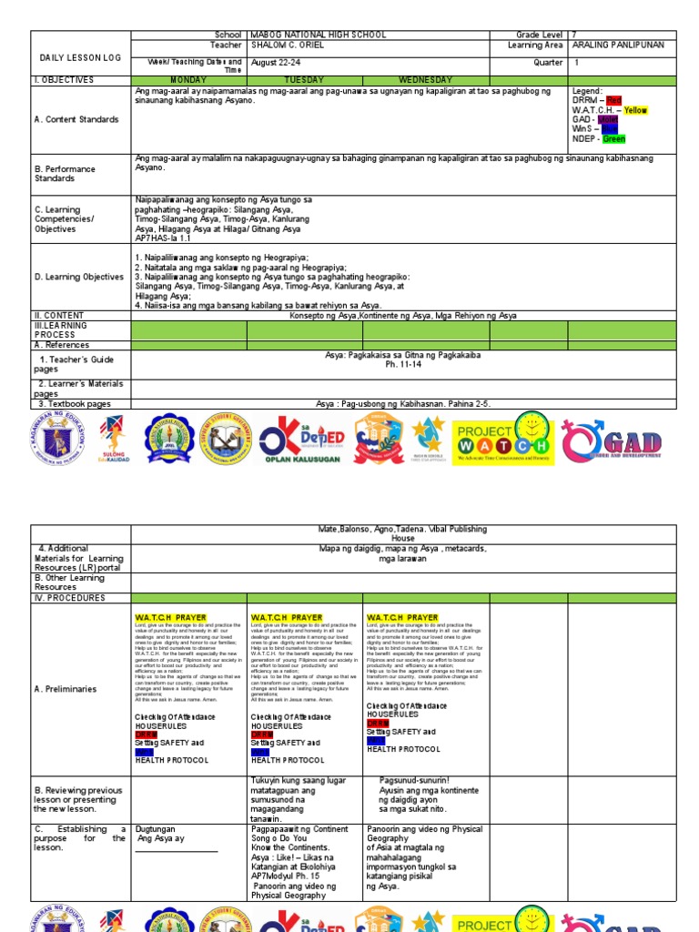 Daily Lesson Log W1 Pdf