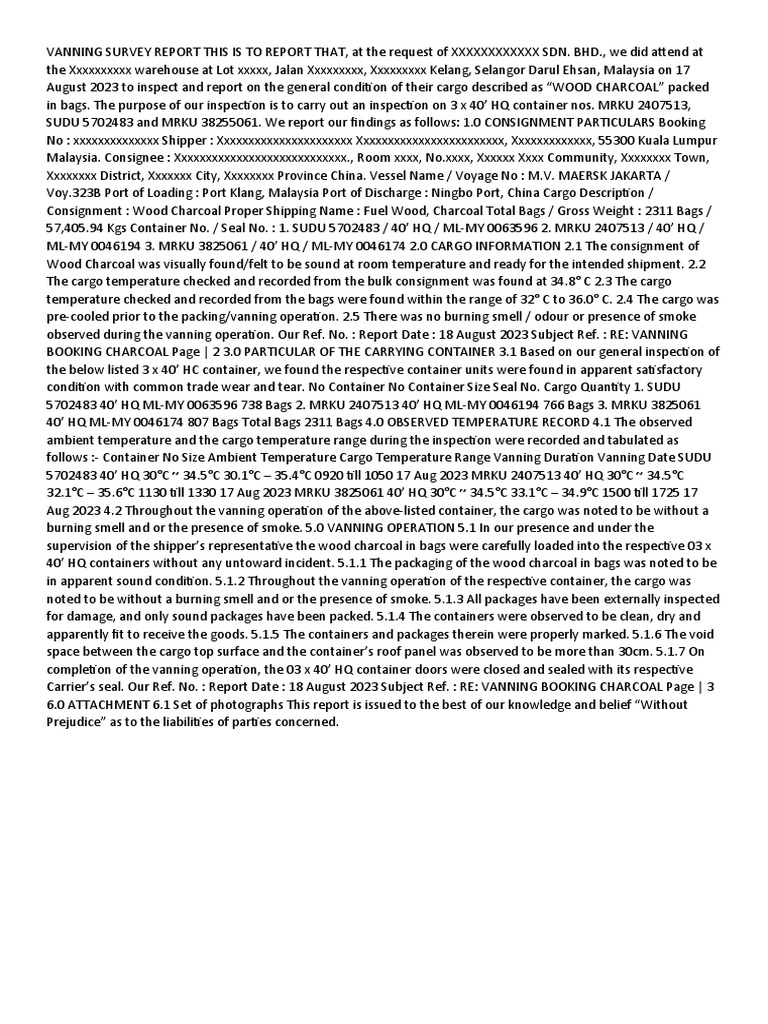 Vanning Report Format | PDF | Cargo | Freight Transport