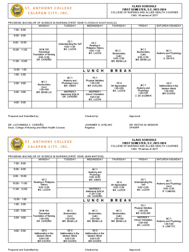 BSN Schedule | PDF | Nursing | Medicine