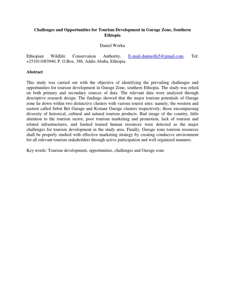 Challenges and Opportunities For Tourism Development in Gurage Zone | PDF
