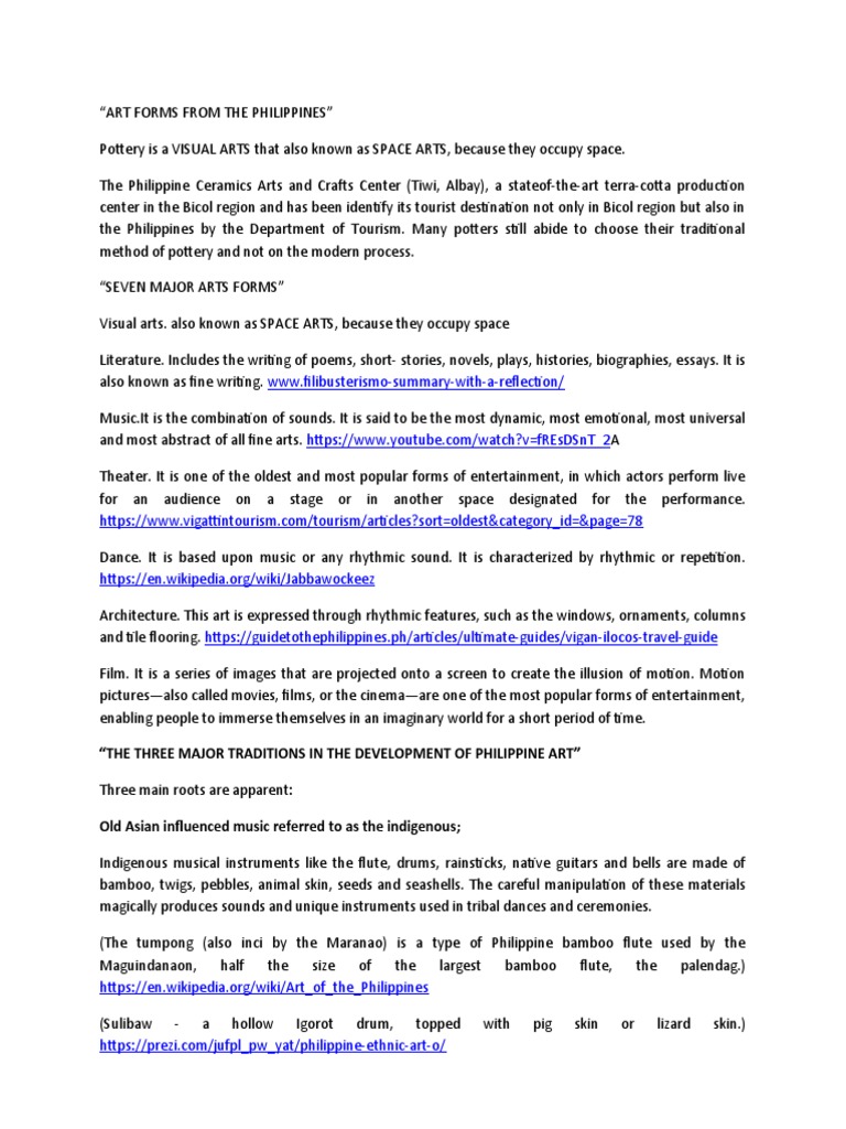Philippine Art Forms Overview | PDF | Songs | Folk Music