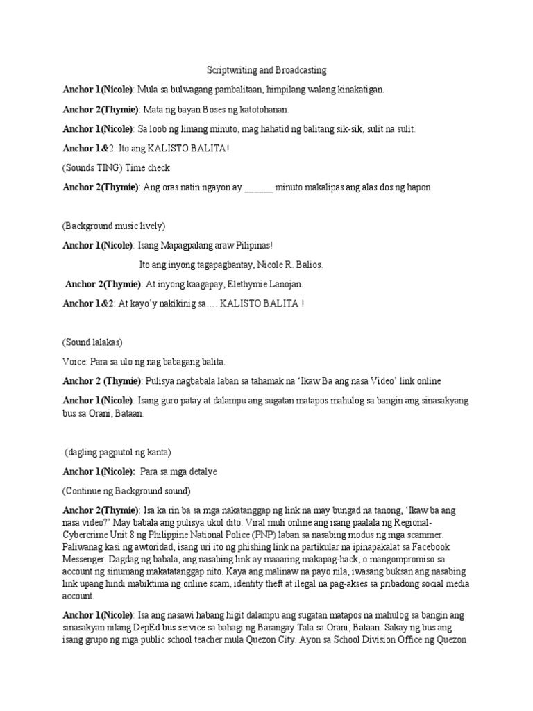 Broadcasting Script | PDF