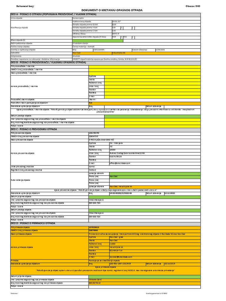 DKO Uzorak Fluo Cevi - 20 01 21 | PDF