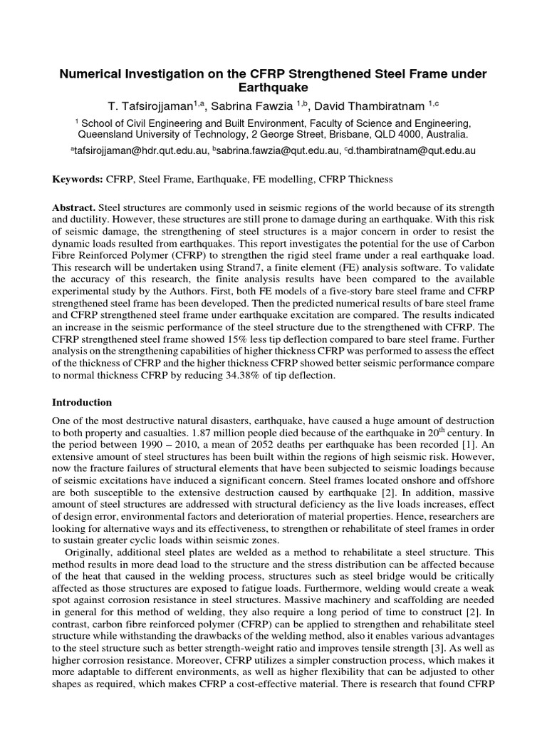 Numerical Investigation On The Cfrp Strengthened Steel Frame Under Earthquake Pdf Strength