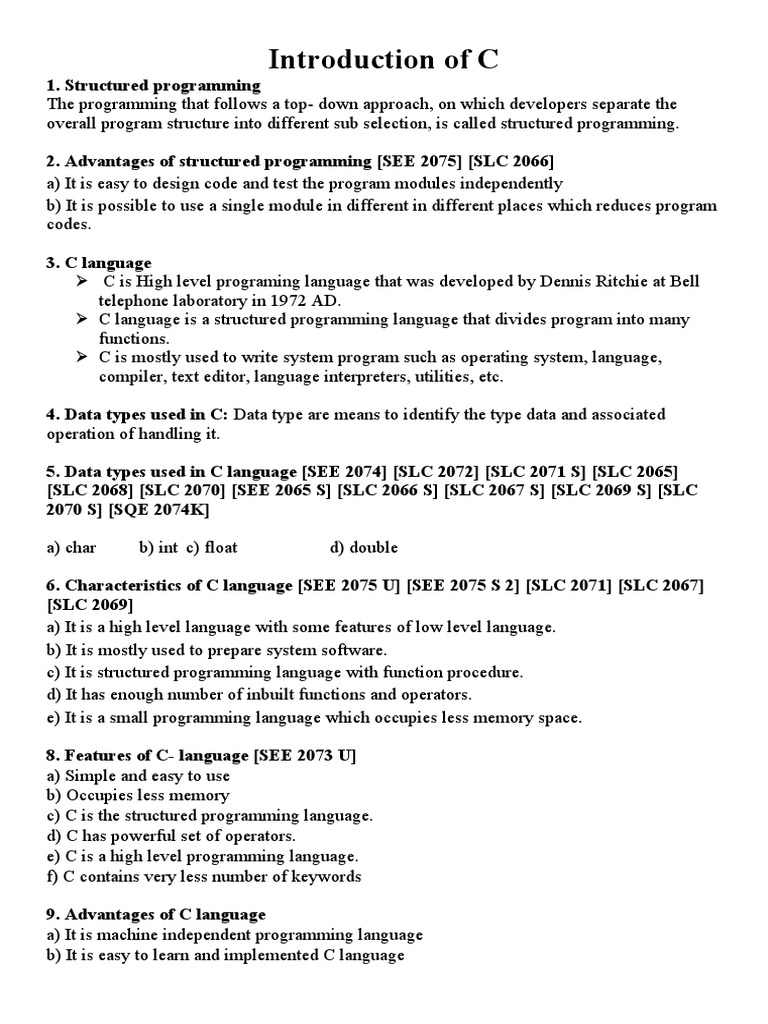 Introduction of C | PDF | C (Programming Language) | Computer Program Introduction of C | PDF | C (Programming Language) | Computer Program