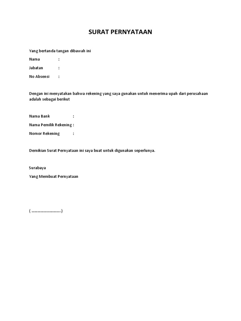 SURAT PERNYATAAN Perubahan Rekening | PDF