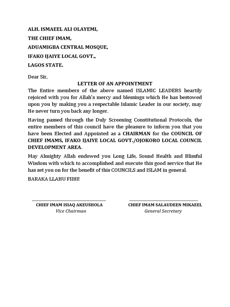 Letter of Appointment | PDF | Islamic Branches | Monotheistic Religions