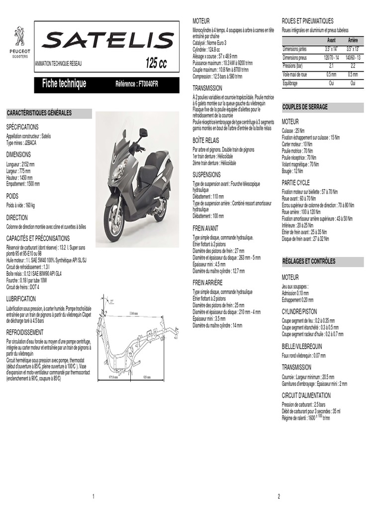 Fiche technique Peugeot Satelis 125 | PDF | Piston | Allumage