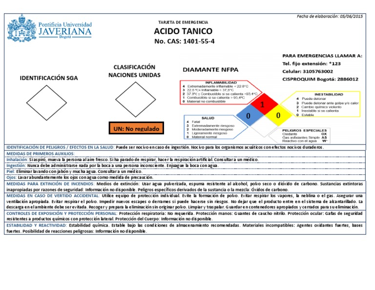 Acido Tanico Te | PDF | Química | Materiales