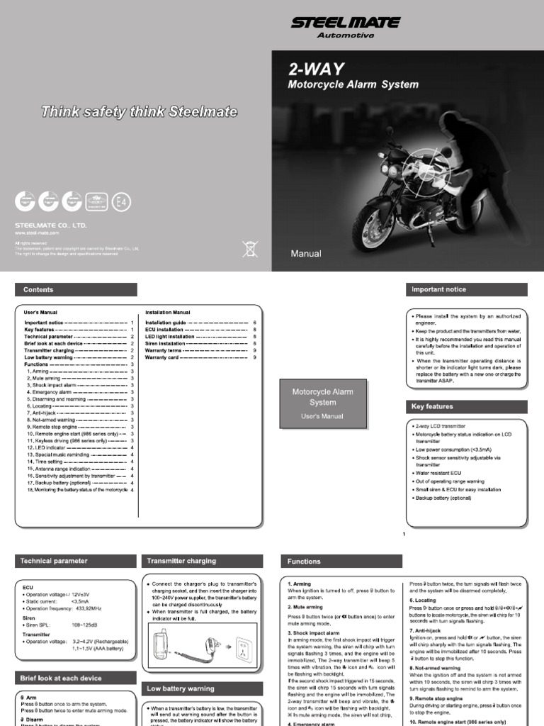 Steelmate MC Alarm 986XO and 886XO - EN | PDF