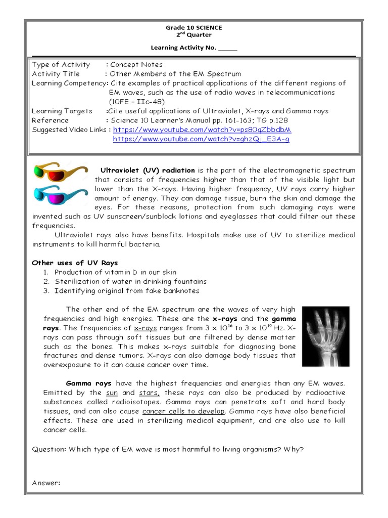 6 2nd Quarter Module 1 Activity UV X and Gamma Rays | PDF ...