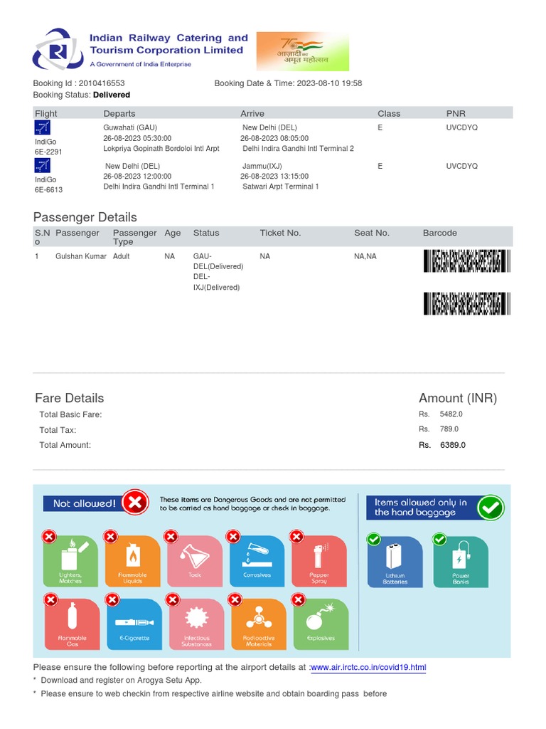 IndiGo Flight Itinerary & Guidelines | PDF | Aviation | Transport