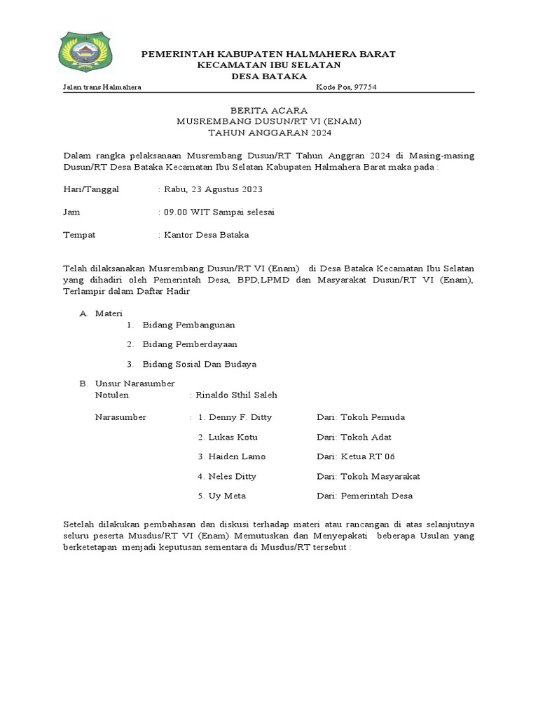 Berita Acara Musdus RT 6 | PDF