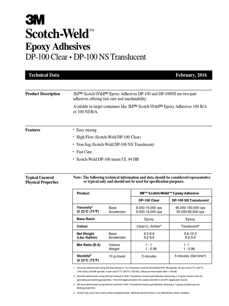 TDS 3M Scotch-Weld Epoxy Adhesive DP100 GENERAL | PDF | Adhesive ...