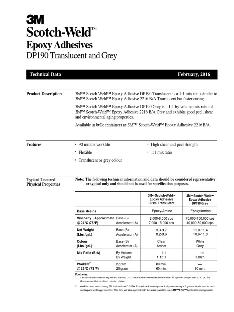 TDS 3M Scotch-Weld Epoxy Adhesive DP190 Gray - 30000376 | PDF | Epoxy ...