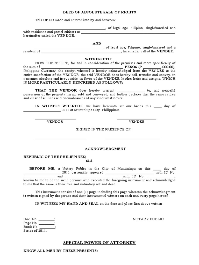 DEED OF ABSOLUTE SALE NHA-blank | PDF