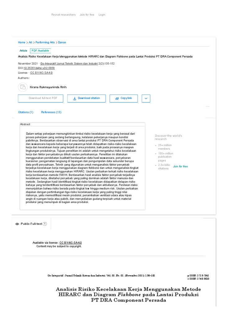 (PDF) Analisis Risiko Kecelakaan Kerja Menggunakan Metode HIRARC Dan Diagram Fishbone Pada ...