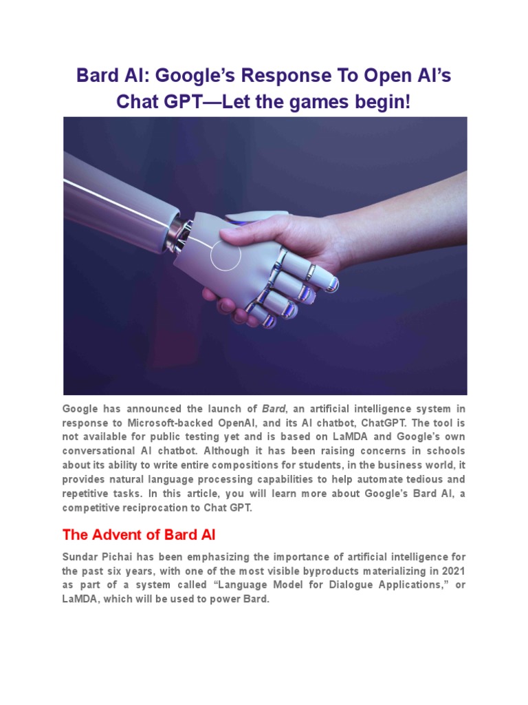 Bard AI - Google's Response To Open AI's Chat GPT-Let The Games Begin | PDF | Artificial ...
