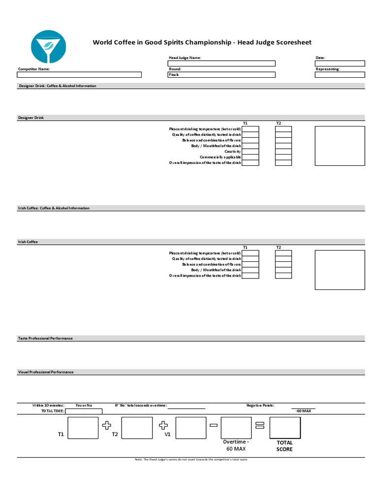 2023 WCIGS Head Judge Scoresheet Finals Round | PDF | Drink | Fermented ...
