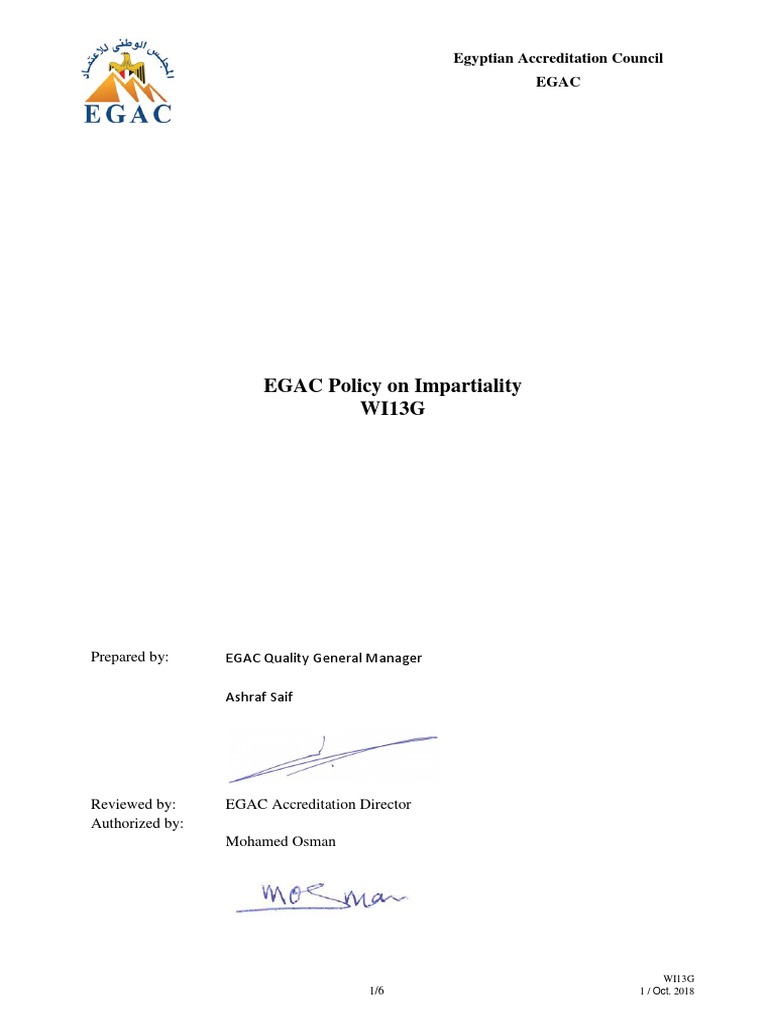 EGAC - Policy On Impartiality | PDF | Conflict Of Interest | Policy