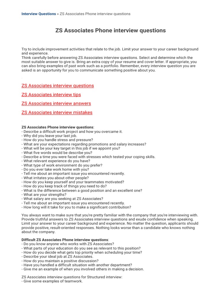 Zs Interview Questions | Download Free PDF | Job Interview | Behavioural Sciences