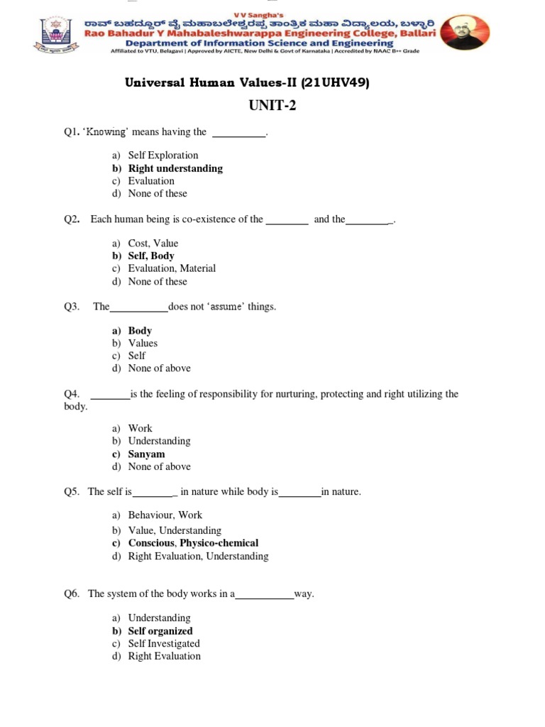 UHV Module-2 MCQ | PDF | Theory Of Mind | Psychology