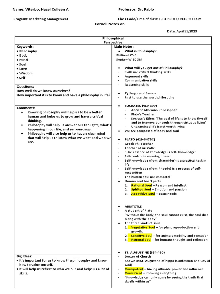 Cornell Notes File - Copy (1) PHILOSOPHY | PDF