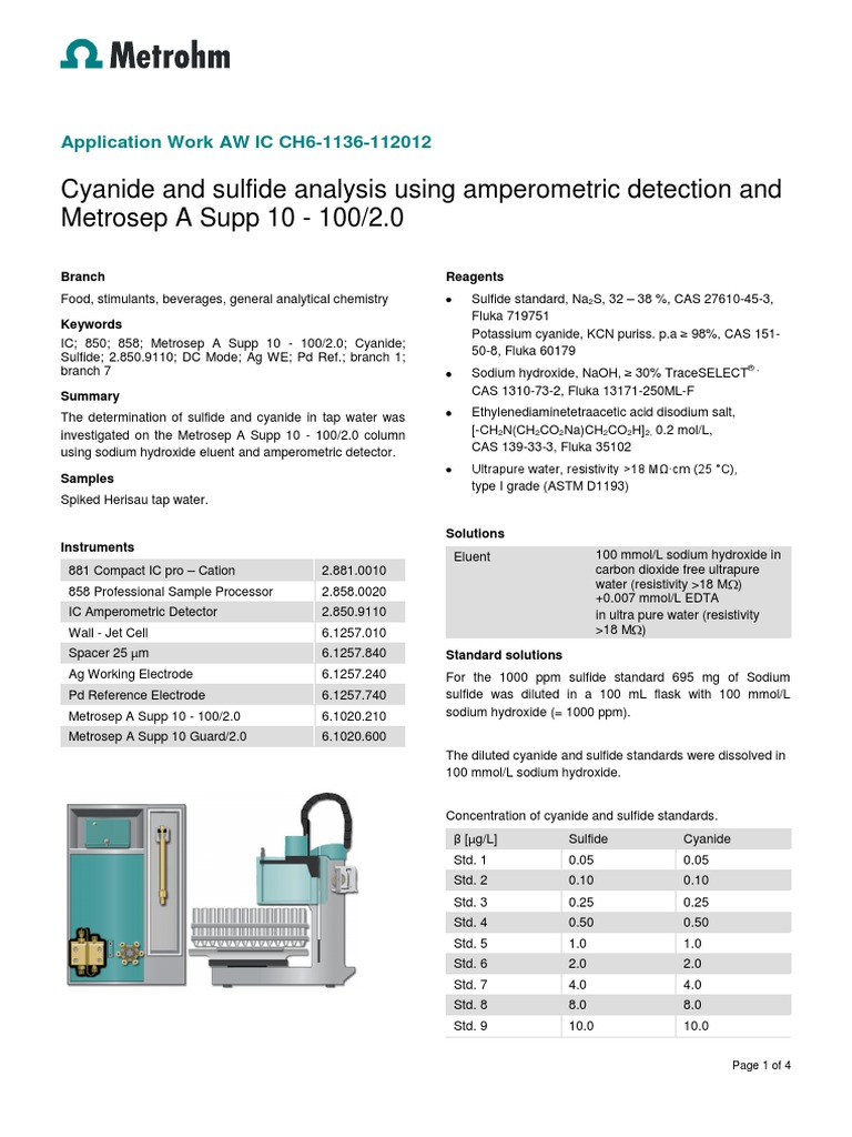Metrohm - Application Work AW IC CH6-1136-112012 | PDF | Sodium Hydroxide | Hydroxide