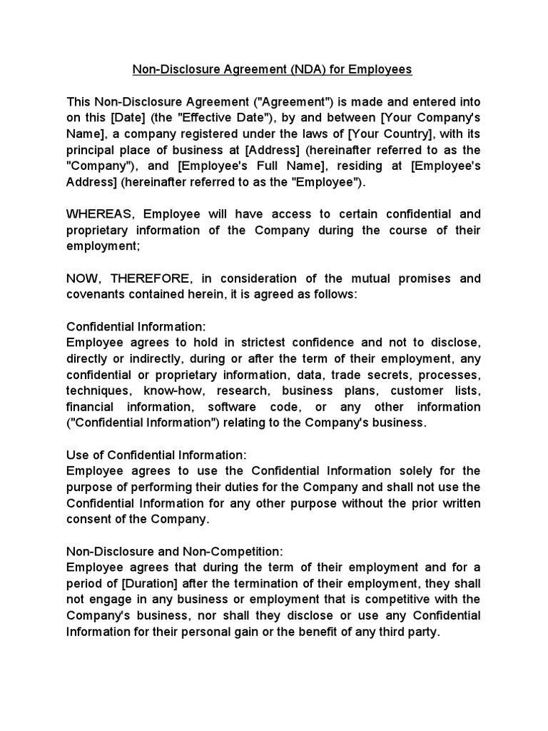 Non-Disclosure Agreement (NDA) For Employees | PDF | Non Disclosure ...