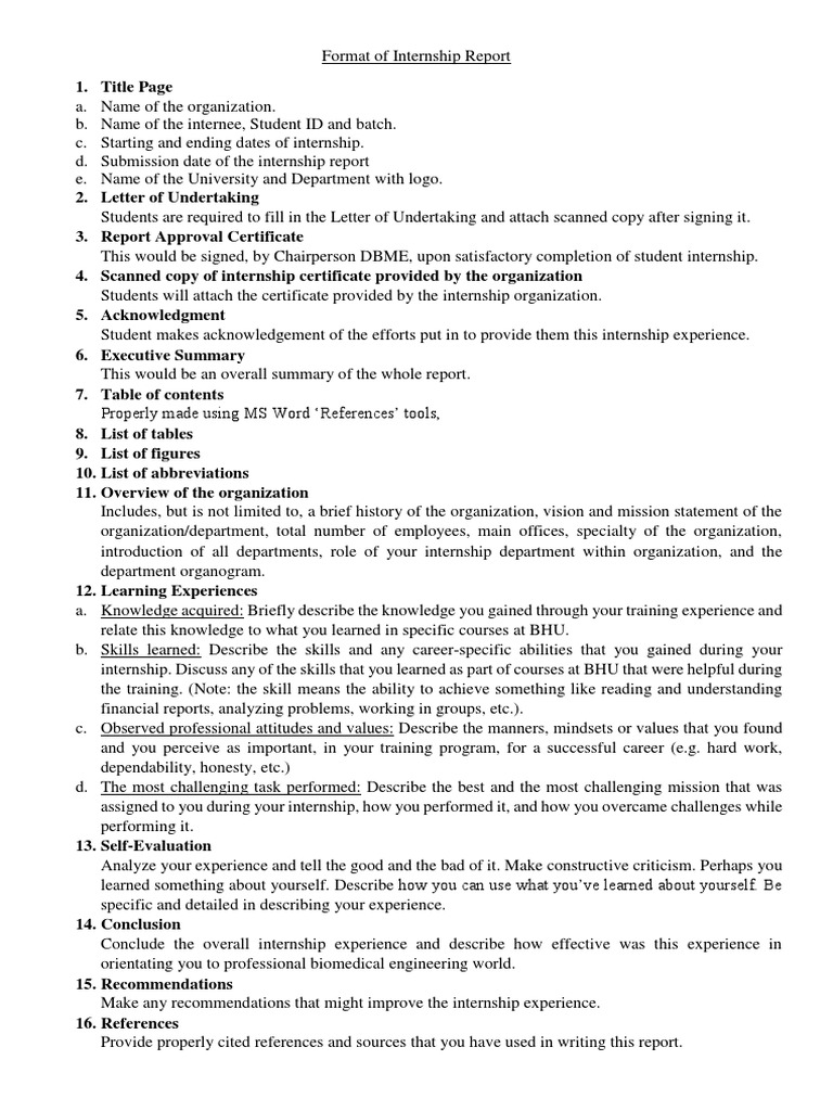 Format of Internship Report | PDF | Experience | Internship