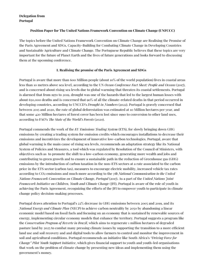 Position Paper Portugal | PDF | Climate Change | Low Carbon Economy
