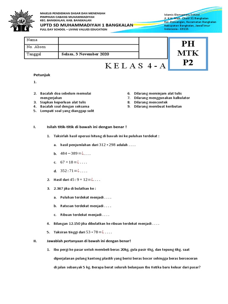 Soal PH MTK 4a | PDF