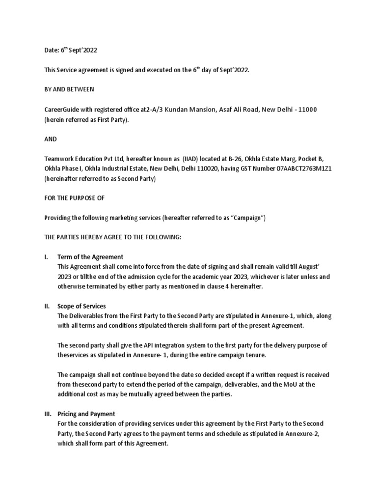 Marketing Services Agreement 2022 | PDF | Arbitration | Justice