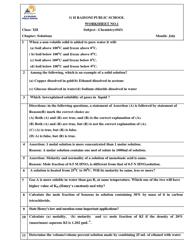 Boiling Point Elevation Worksheet | PDF | Chemical Substances ...