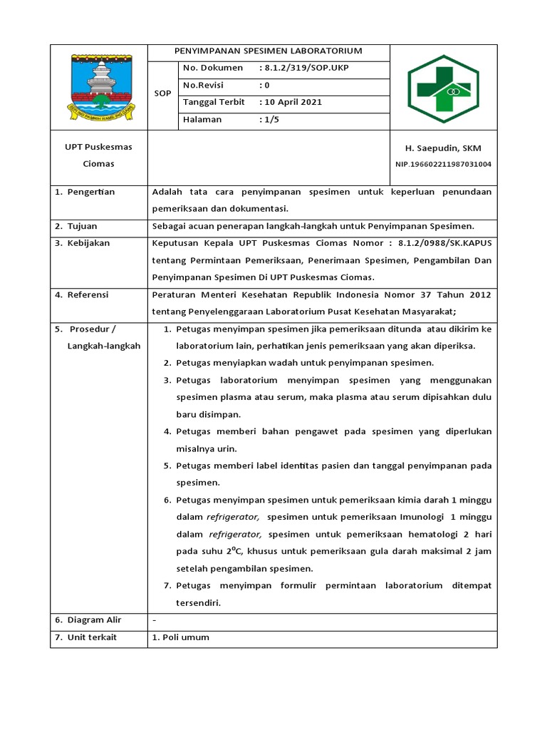 3.9.1 SOP penyimpanan sampel | PDF
