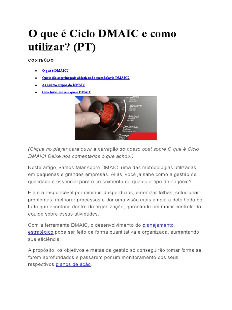 Ciclo DMAIC: Guia Prático e Etapas | PDF
