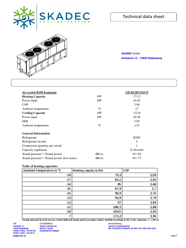 R290 Heat Pump Technical Data Sheet | PDF | Heat Pump | Heat Transfer