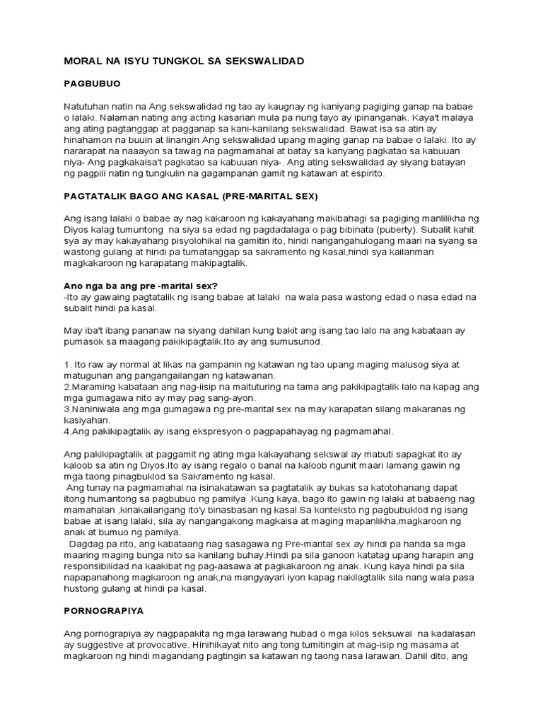 Moral Na Isyu Tungkol Sa Sekswalidad: Pagbubuo | PDF