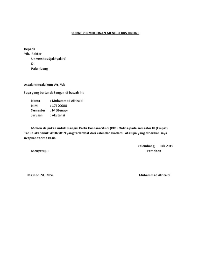 Surat Permohonan Mengisi Krs Online | PDF