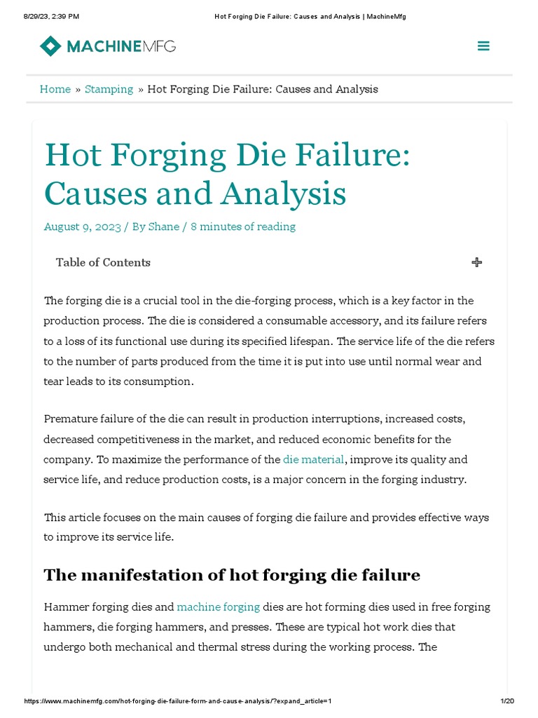 Hot Forging Die Failure - Causes and Analysis - MachineMfg | PDF | Forging | Wear
