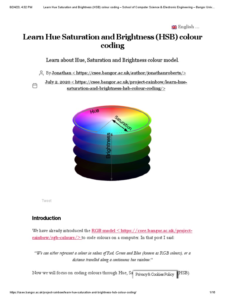 Hue Saturation and Brightness (HSB) Colour Coding - School of Computer Science & Electronic ...