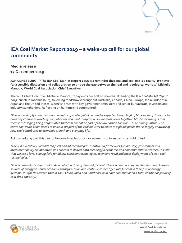 WCA Response To IEA Coal Market Report 2019 | PDF | International ...