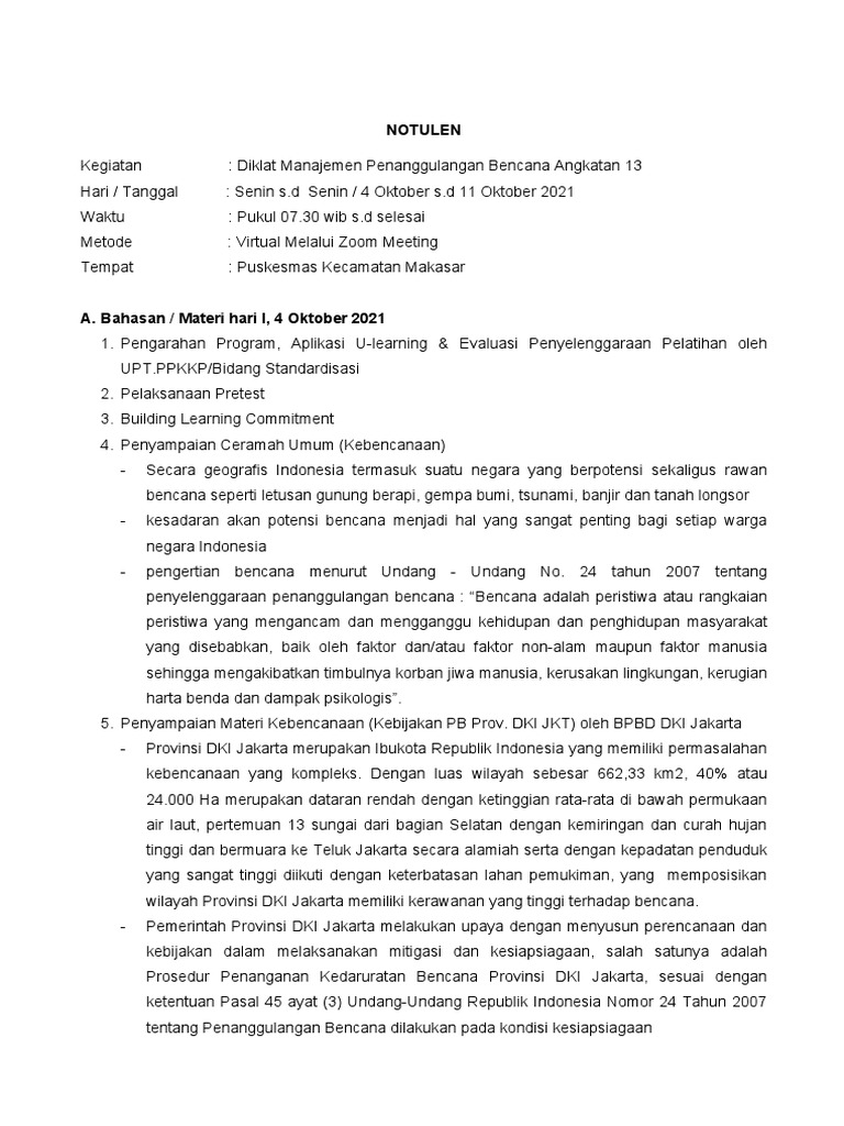 NOTULEN Manajemen Bencana | PDF