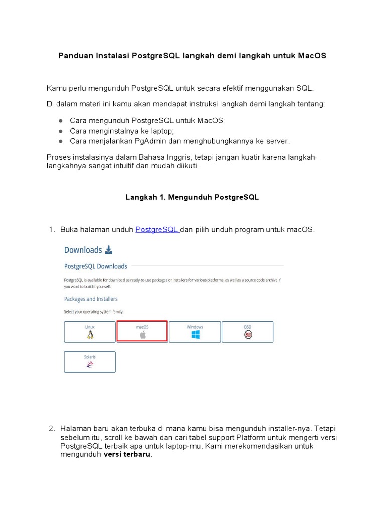 Panduan Instalasi PostgreSQL Langkah Demi Langkah Untuk MacOS | PDF