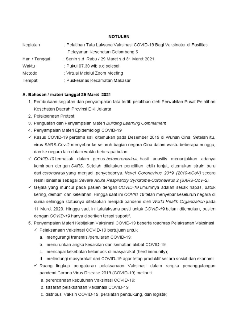 Notulen Workshop Vaksinator | PDF