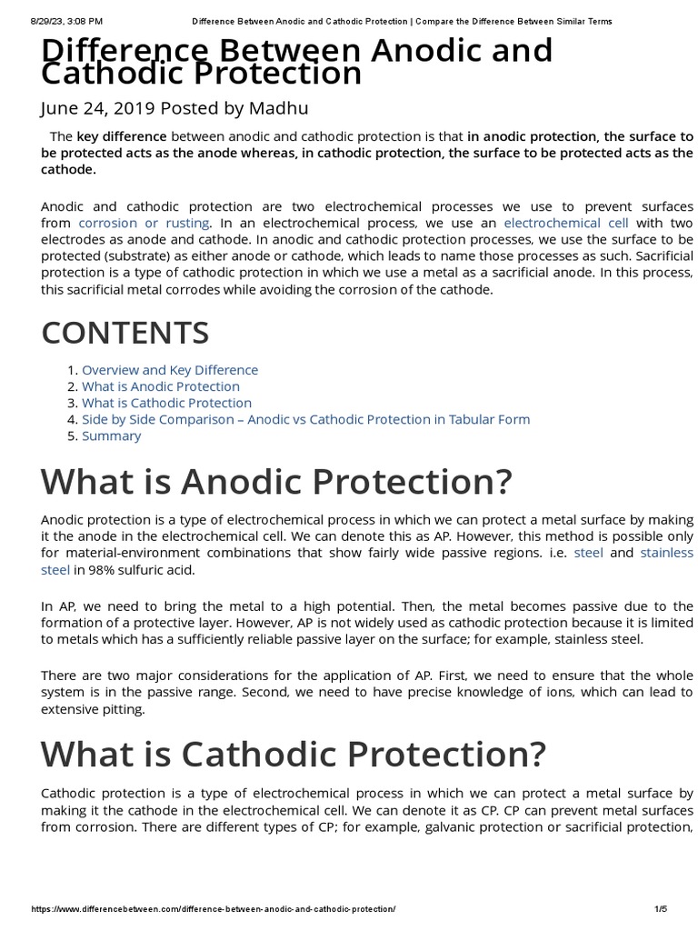 Anodic and Cathodic Protection - Compare The Difference Between Similar Terms | PDF | Anode ...