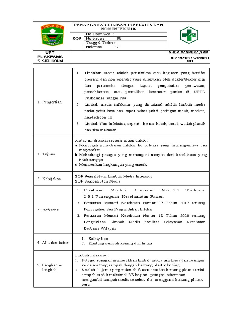 Sop Penanganan Limbah Infeksius Dan Non Infeksius A | PDF