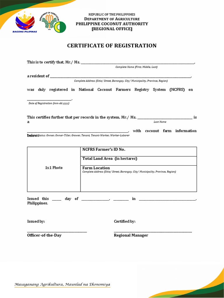 NCFRS Farmer Registration Certificate | PDF
